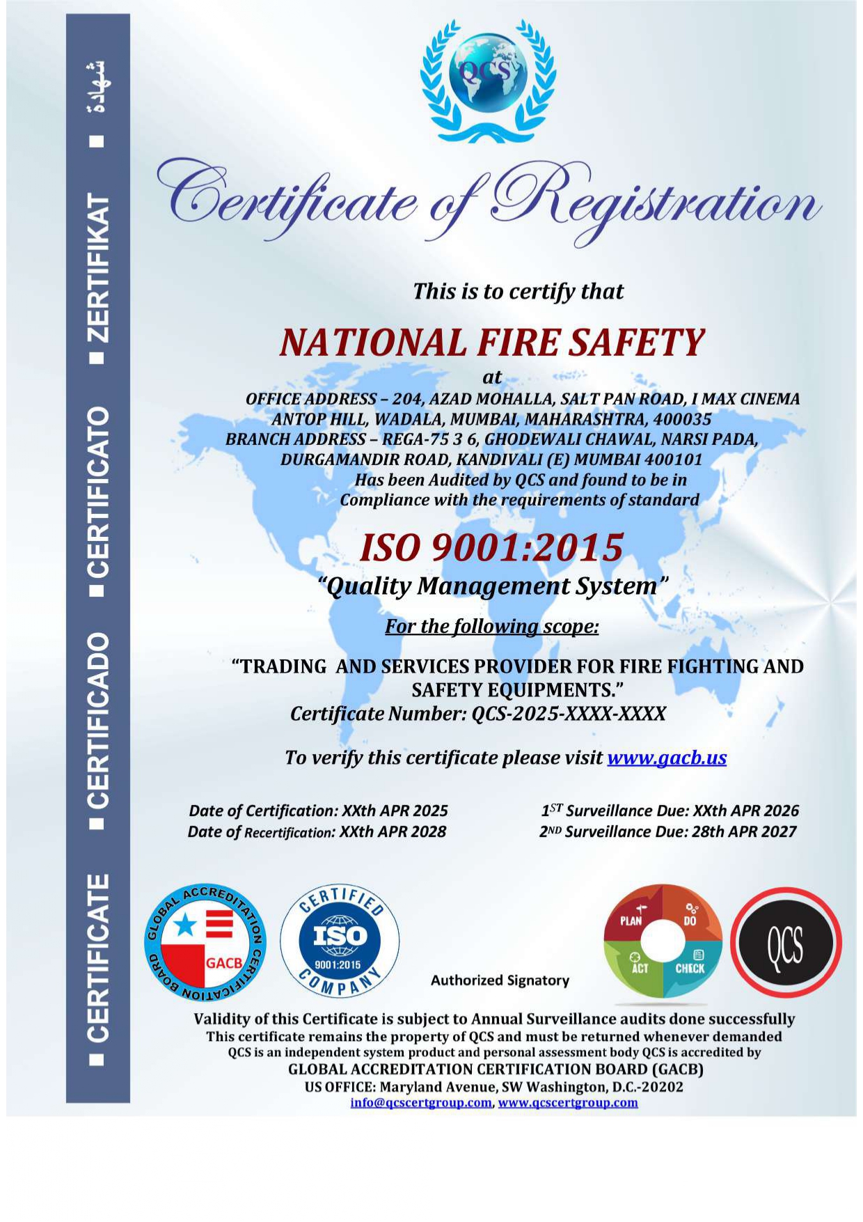 Certificate – National Fire Safety